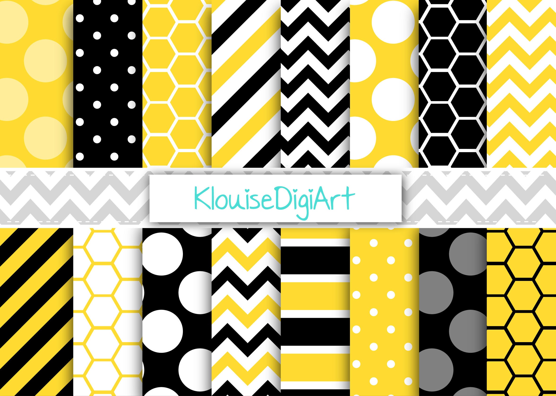 Yellow and Black Bumble Bee Printable Digital Paper Pack With ...