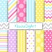 Yellow and Gray Digital Printable Papers With Polka Dots, Chevrons ...