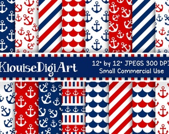 Nautical Digital Paper: BLUE & RED NAUTICAL Patterns Seamless - Etsy Israel