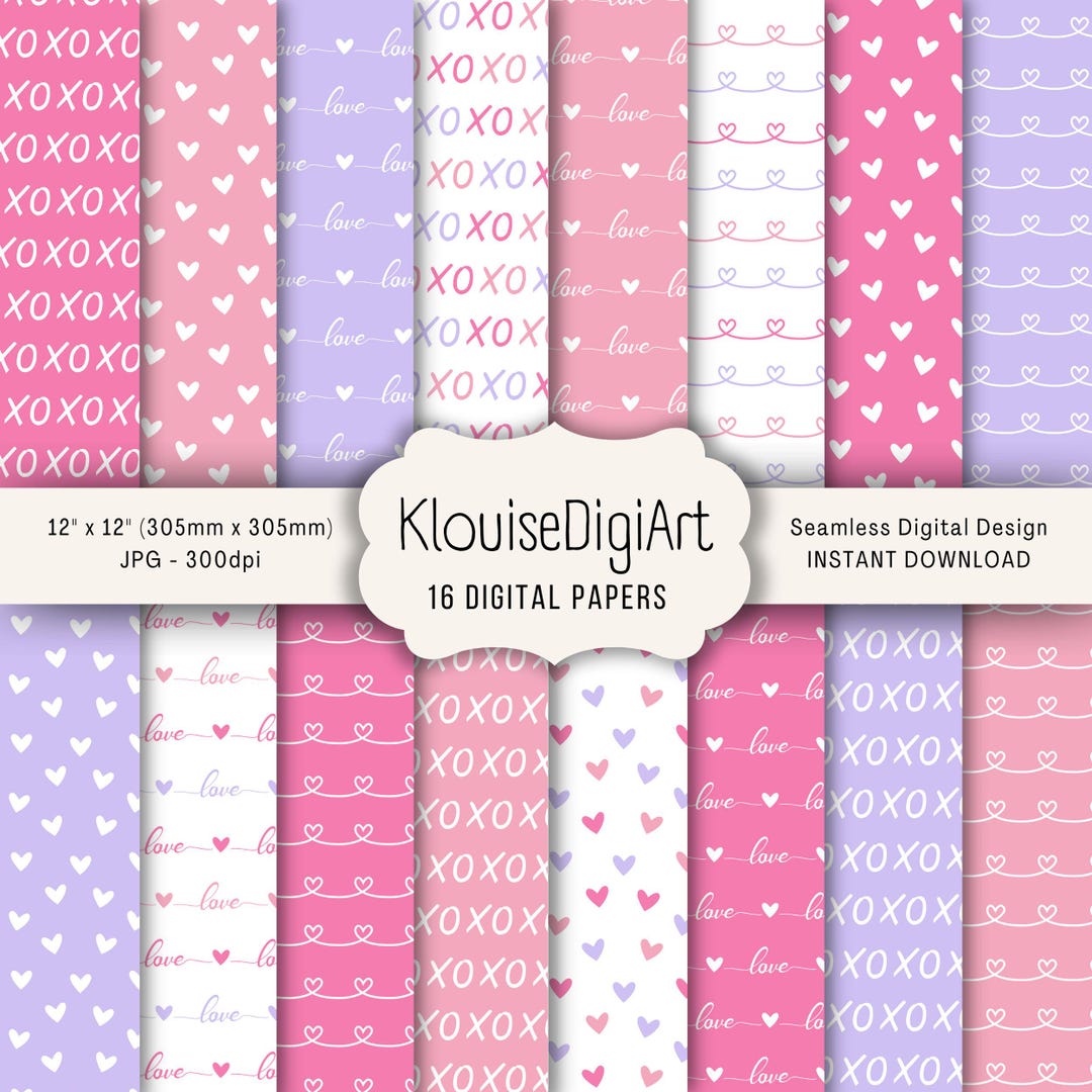 Seamless Pink and Purple Valentines Day Digital Printable Papers With ...