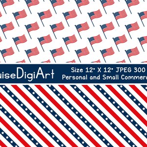 July 4th Independence Day Digital Printable Papers in Red, White and ...