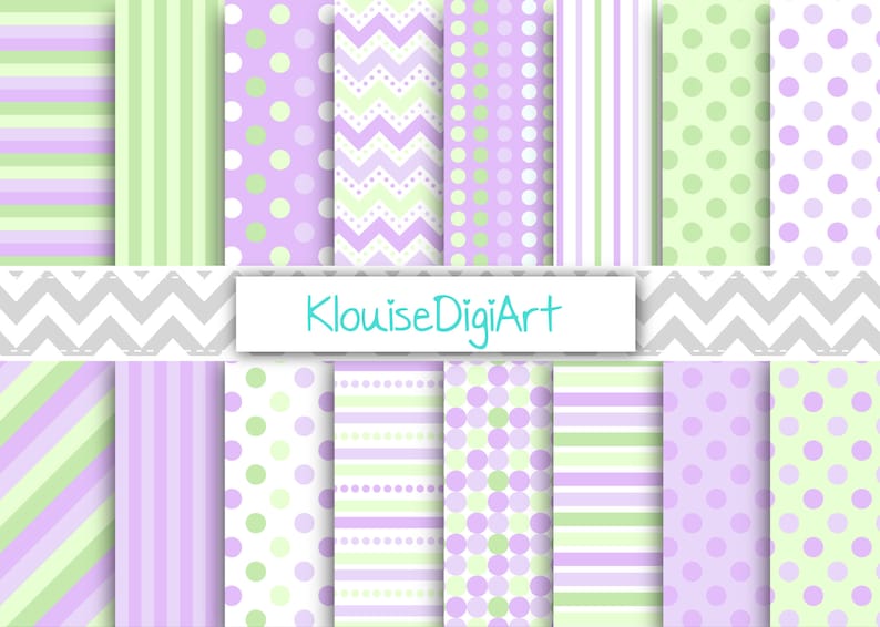 Lilac Purple and Green Digital Scrapbooking Papers With Stripes ...