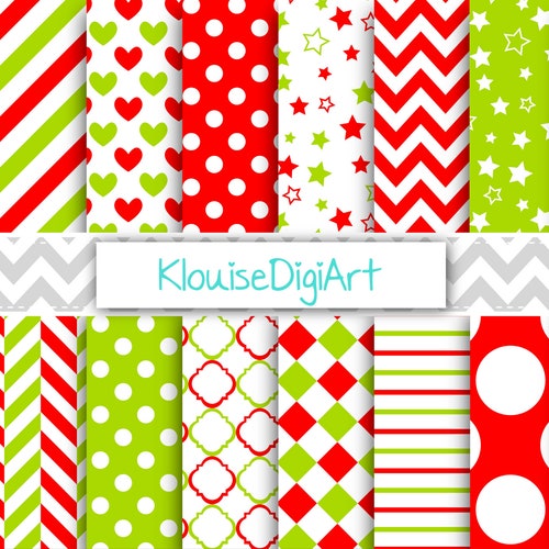 Red and Green Christmas Digital Printable Papers With Stars - Etsy UK