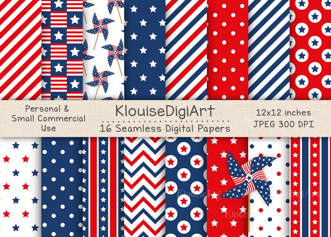 Seamless Fourth of July Independence Day Printable Papers in Red and ...