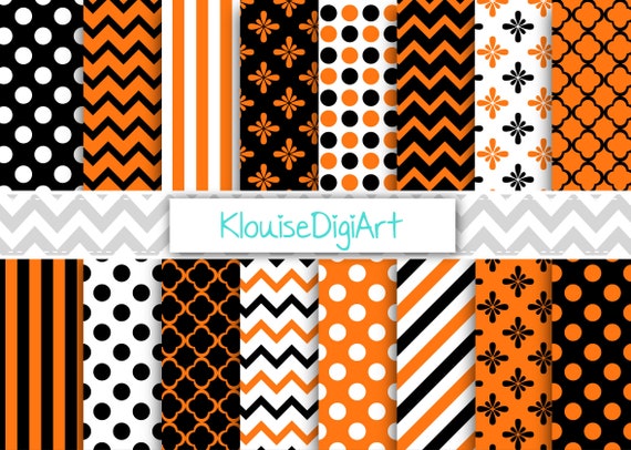 Black and Orange Digital Printable Papers With Chevrons | Etsy