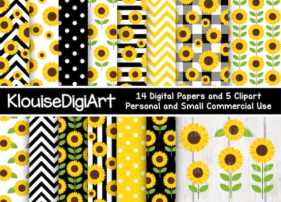 Sunflower Autumn Fall Digital Papers and Clipart in Yellow and - Etsy