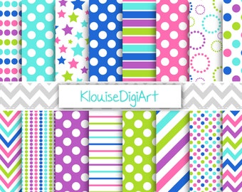 Pastel Pink, Blue, Purple and Green Digital Papers in Polka Dots ...