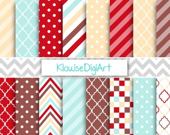 Bright Orange, Blue and Gray Printable Digital Papers With Stripes ...