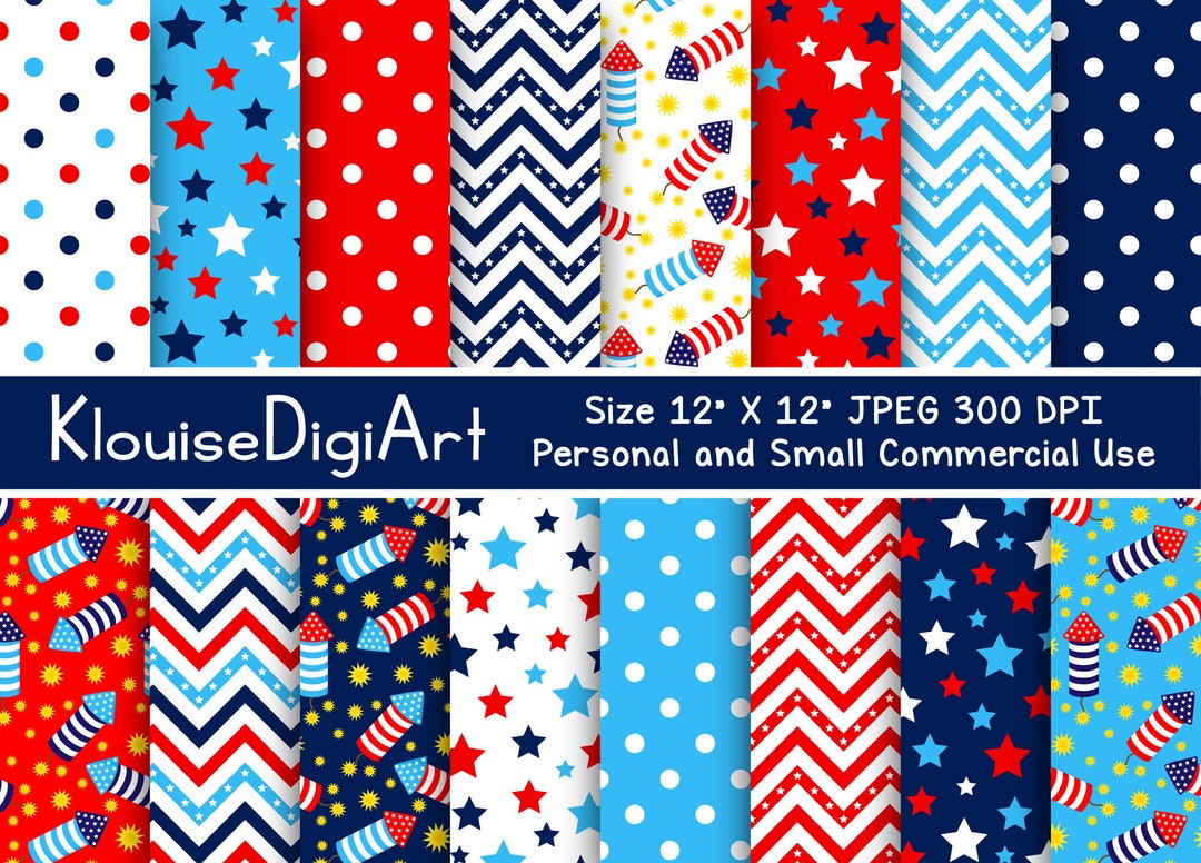 July 4th Independence Day Digital Printable Papers in Red, White and ...