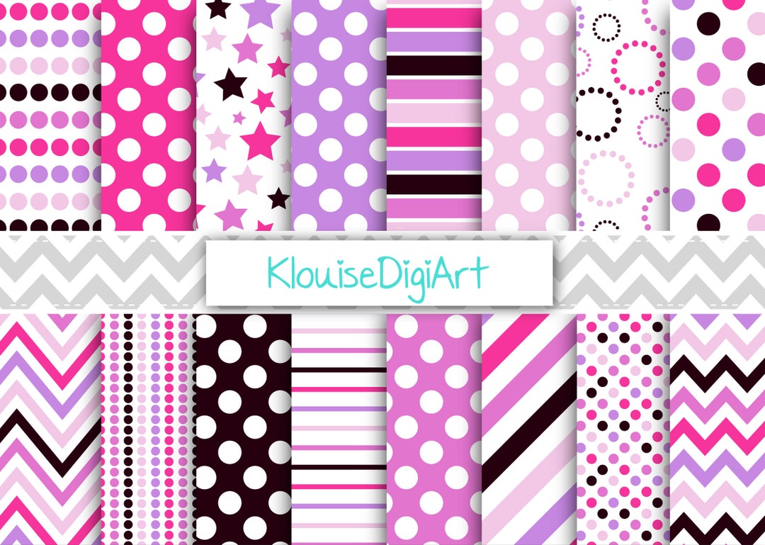 Polka Dot, Chevrons and Stripes Digital Papers in Pink, Purple and ...
