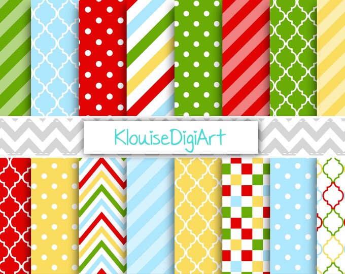 Pink, Purple, Yellow and Blue Digital Papers With Polka Dots, Stripes ...