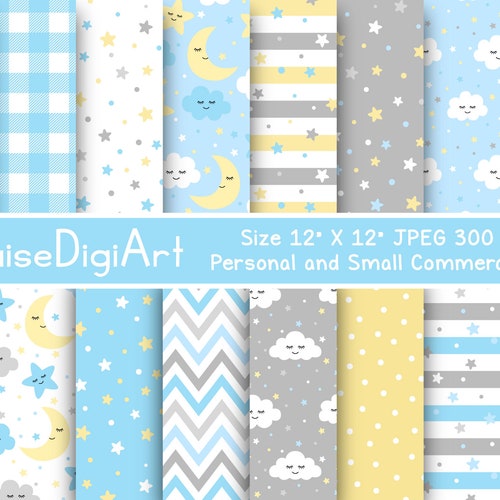 Seamless Elephant Blue and Gray Digital Printable Papers With - Etsy