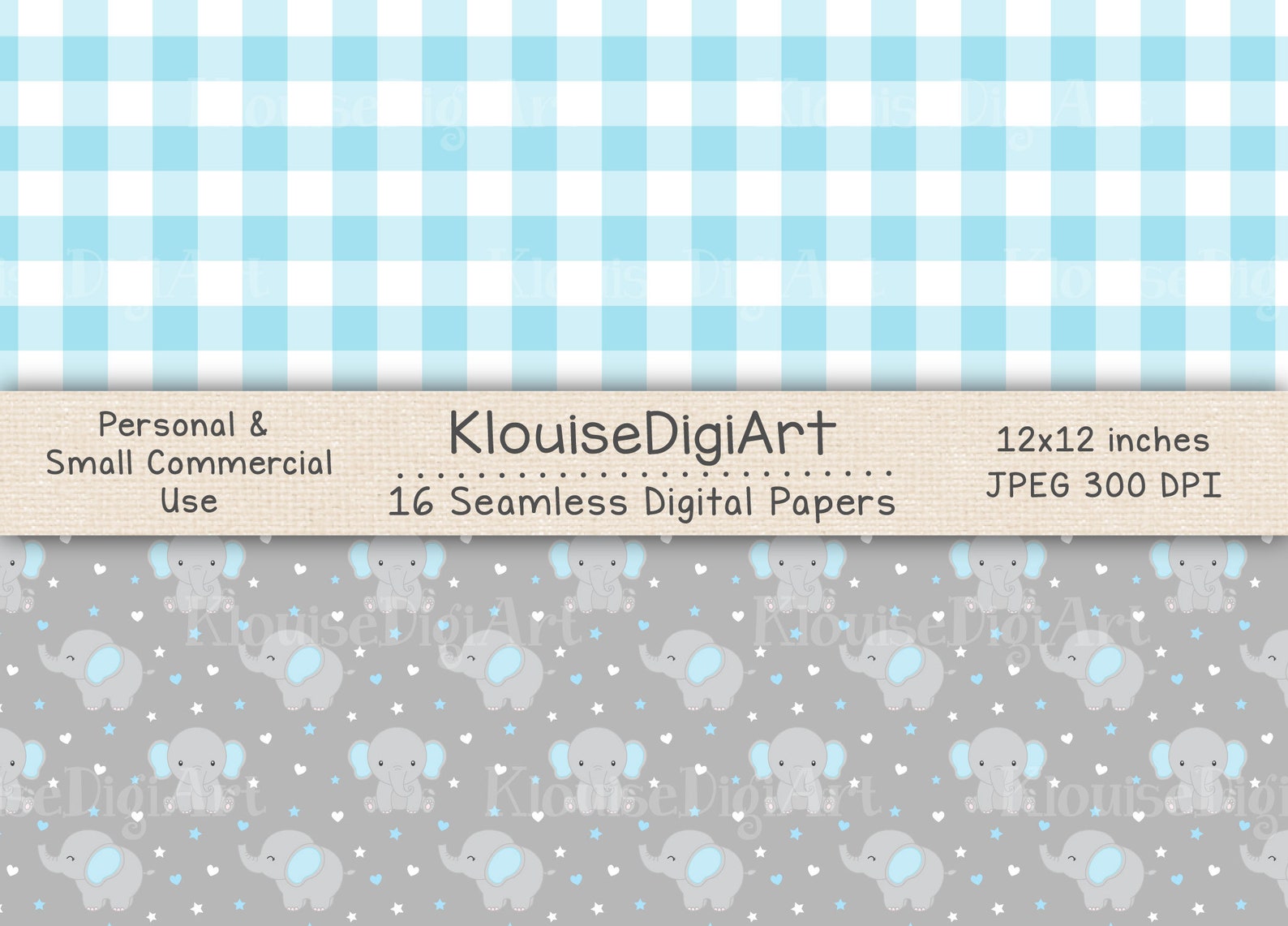 Seamless Elephant Blue and Gray Digital Printable Papers With | Etsy