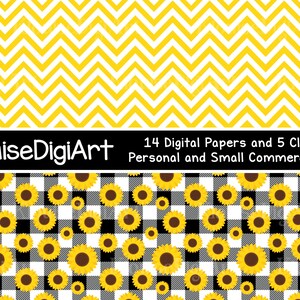 Sunflower Autumn Fall Digital Papers and Clipart in Yellow and Black - Etsy