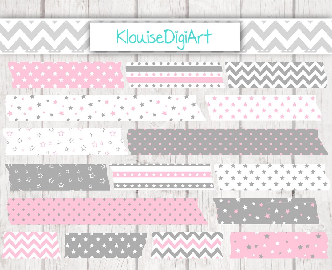 Pink and Dark Gray Stars Chevrons and Polka Dots Digital - Etsy