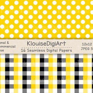 Seamless Yellow, Black and White Digital Printable Papers With Polka ...