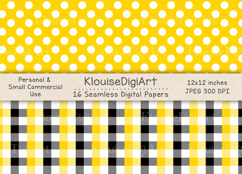 Seamless Yellow, Black and White Digital Printable Papers With Polka ...