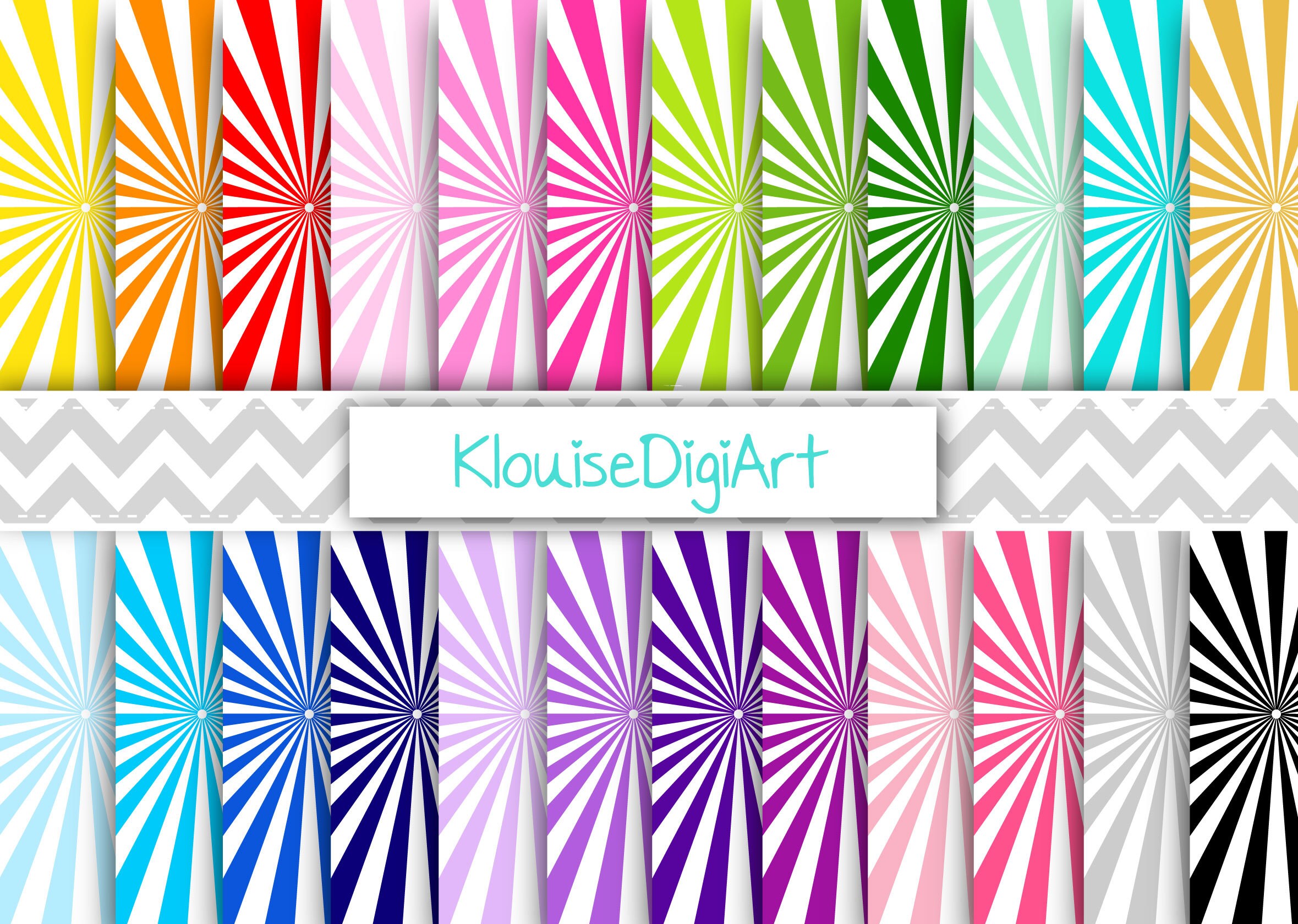 Rainbow and Pastel Sunburst Starburst Printable Digital Printable ...