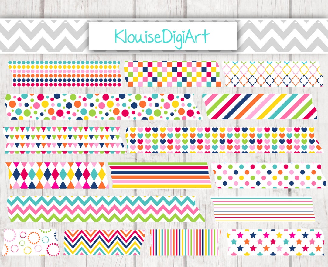 Rainbow Digital Printable Washi Tape Clipart With Polka Dots, Chevron ...