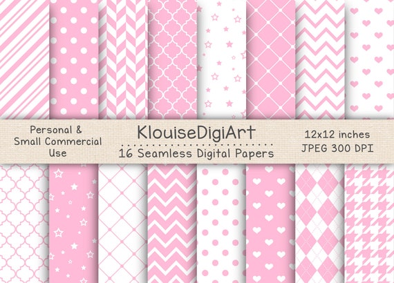 Seamless Baby Pink and White Digital Printable Papers With | Etsy