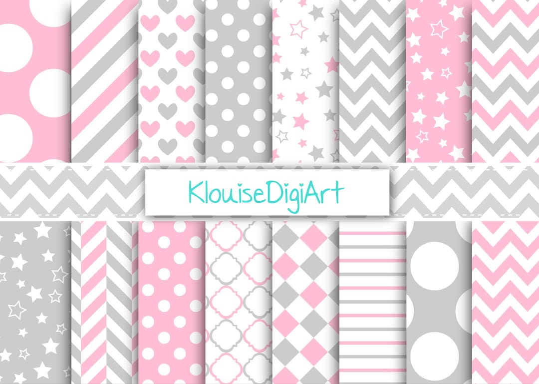 Baby Pink and Light Gray Digital Printable Papers With Polka Dots ...