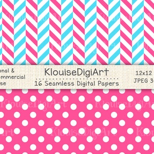 Seamless Hot Pink and Blue Digital Printable Papers With Polka Dots ...