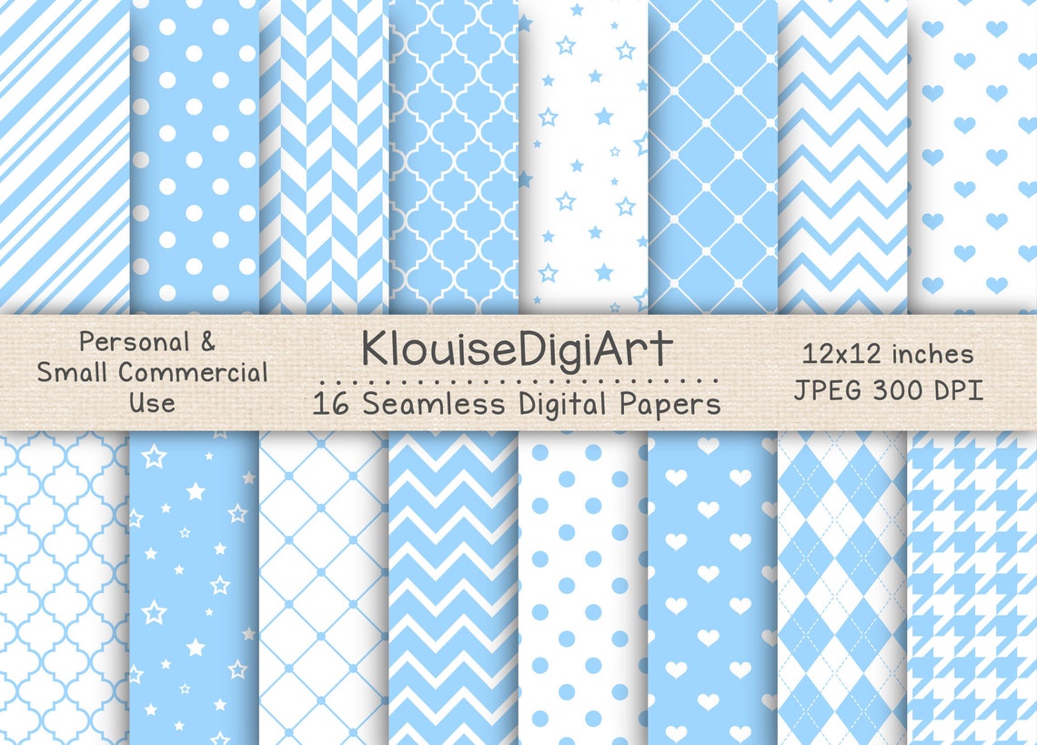 Seamless Baby Blue and White Digital Printable Papers With | Etsy