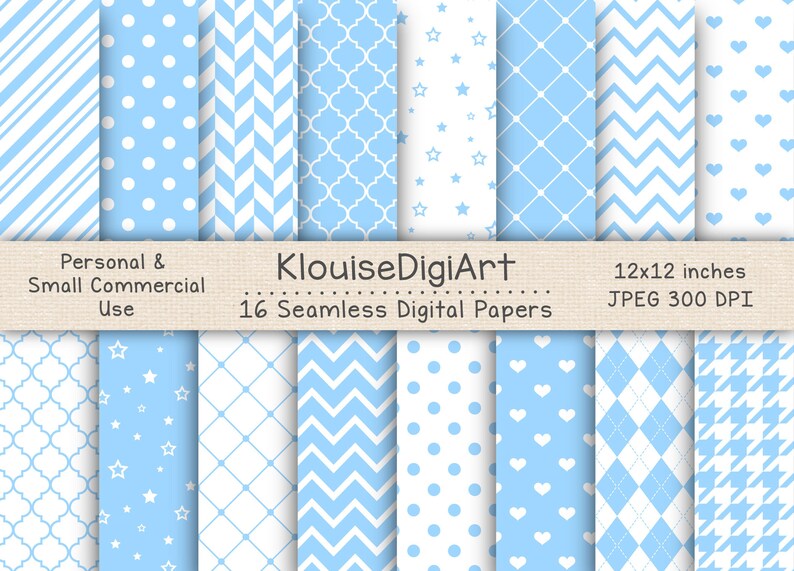 Seamless Baby Blue and White Digital Printable Papers With | Etsy