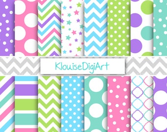 Pastel Pink, Blue, Purple and Green Digital Papers in Polka Dots ...