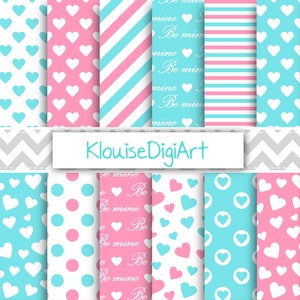 Blue and Pink Valentine's Day Digital Printable Papers - Etsy UK