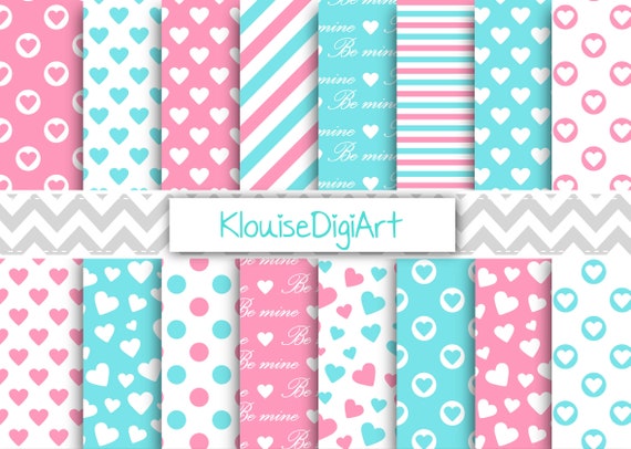 Blue and Pink Valentine's Day Digital Printable Papers | Etsy UK
