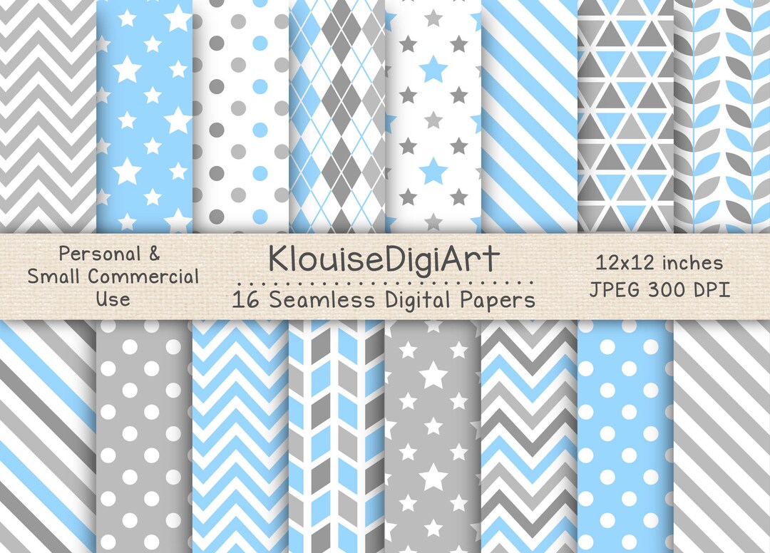 Seamless Blue, Gray and White Digital Printable Papers With Polka Dots ...