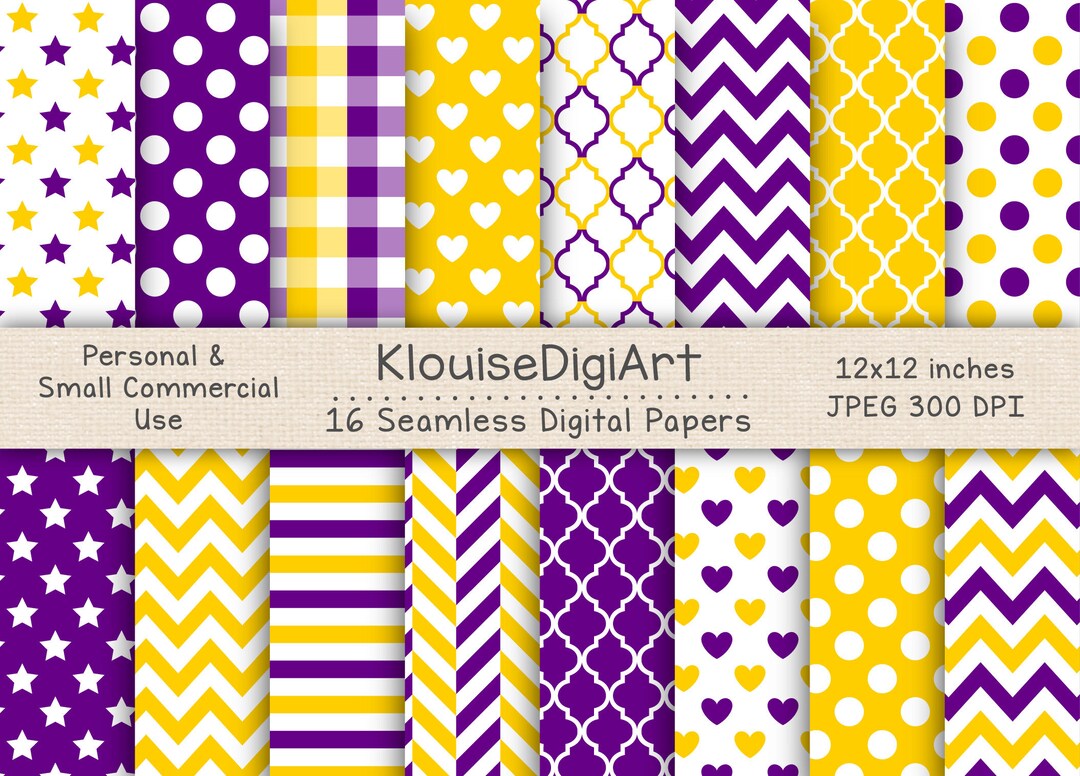 Seamless Purple, Gold and White Digital Printable Papers With Polka ...