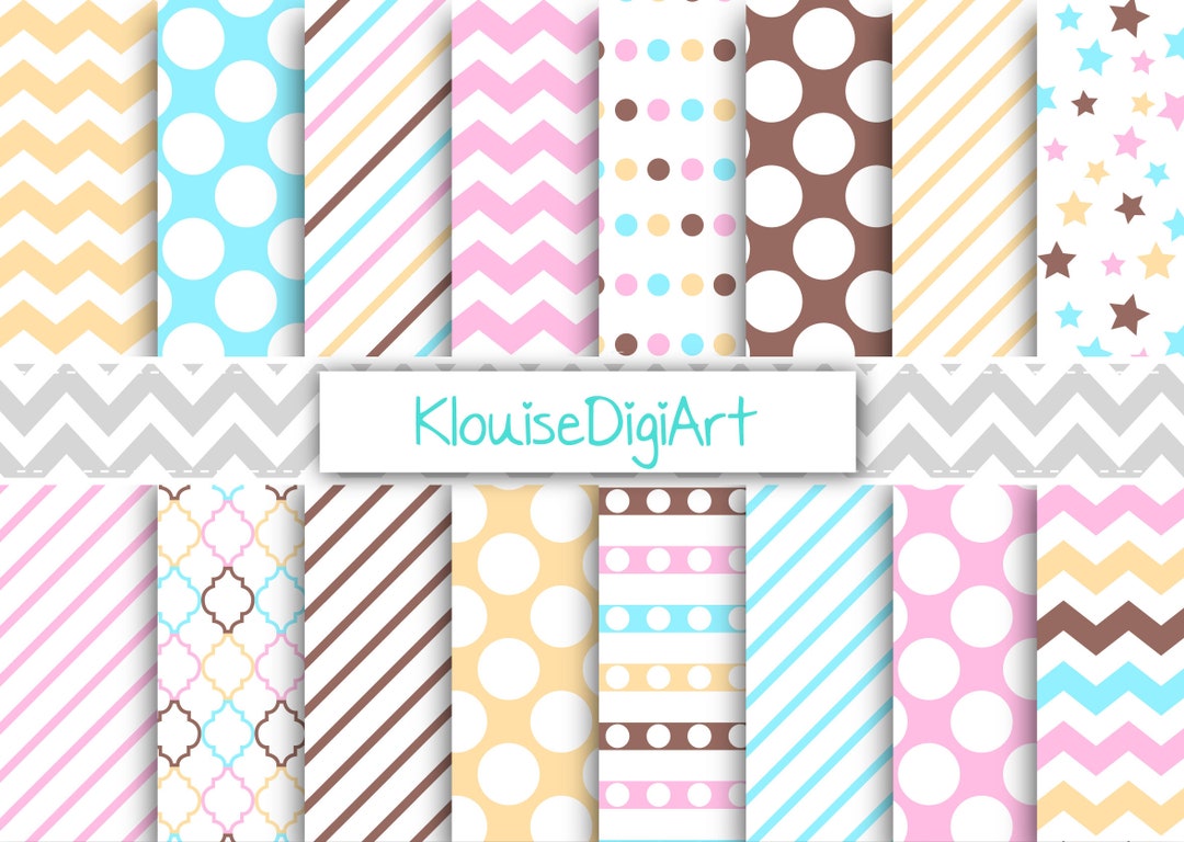 Blue, Brown, Pink and Beige Printable Digital Paper With Polka Dots ...