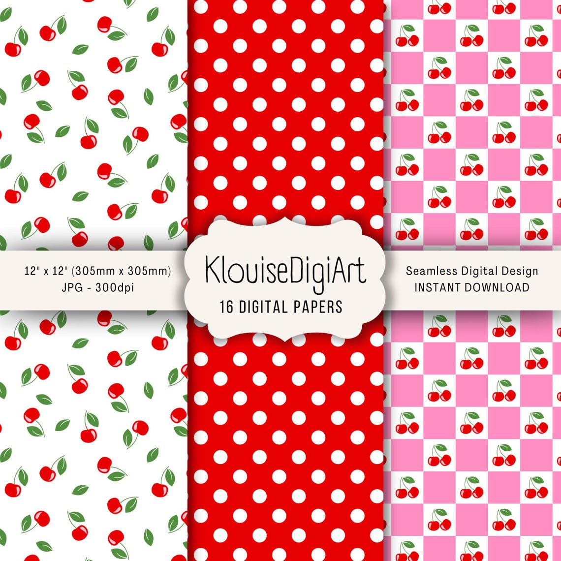 Seamless Pink and Red Cherry Digital Printable Papers With Cherries ...
