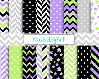 Halloween Green Purple and Orange Digital Printable Papers | Etsy