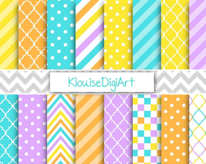 Bright Orange, Blue and Gray Printable Digital Papers With Stripes ...