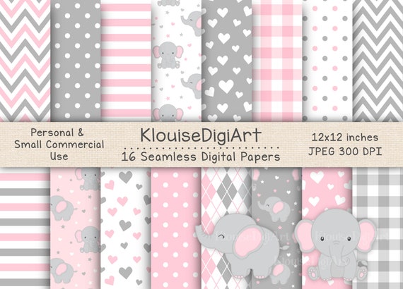 Seamless Elephant Pink and Gray Digital Printable Papers With - Etsy