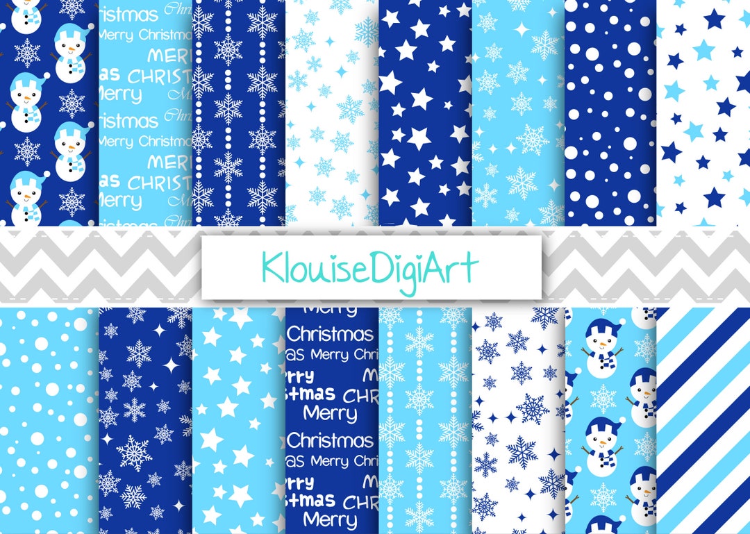 Bright Blue and Dark Blue Christmas Digital Printable Papers With ...