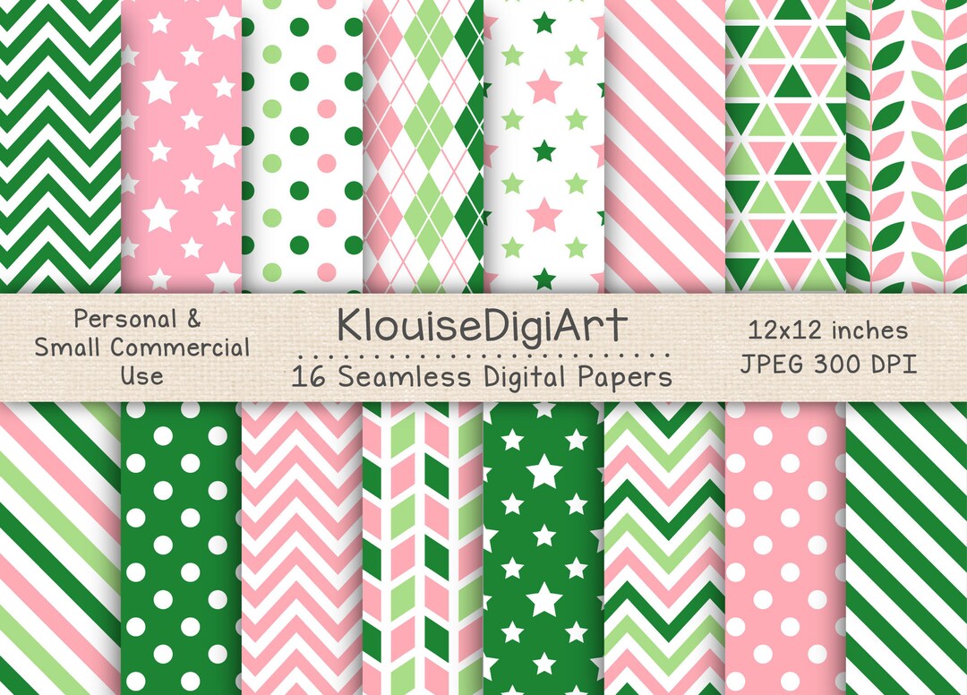 Seamless Spring Pink, Green and White Digital Printable Papers With ...