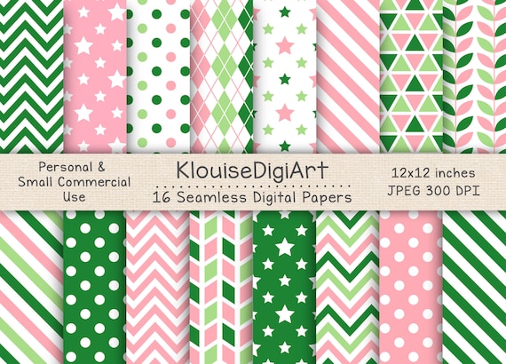 Seamless Spring Pink Green and White Digital Printable Papers - Etsy