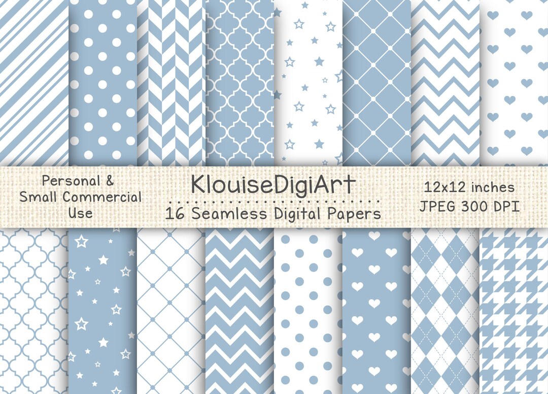 Seamless Dusty Blue and White Digital Printable Papers With Polka Dots ...