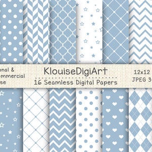 Seamless Dusty Blue and White Digital Printable Papers With Polka Dots ...