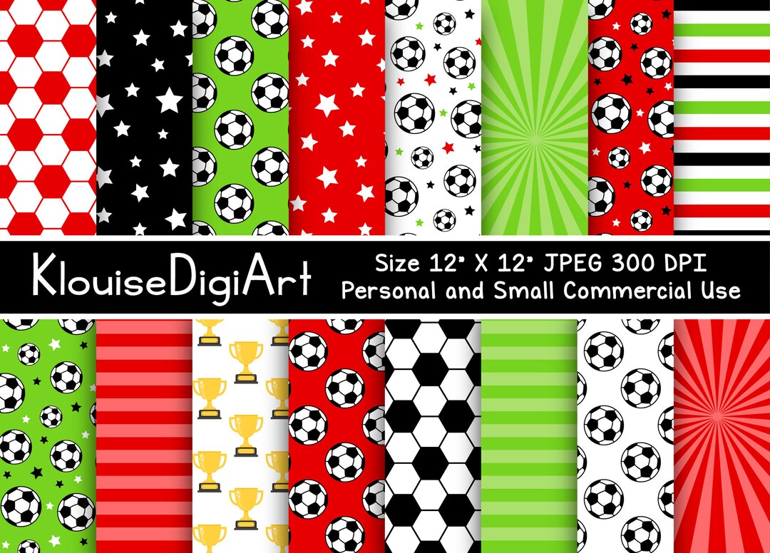 Soccer Football Sport Digital Papers Patterns in Red, Green and Black ...