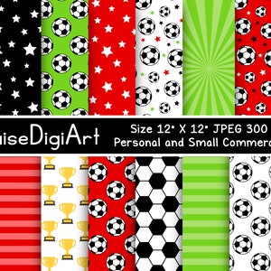 Soccer Football Sport Digital Papers Patterns in Red, Green and Black ...
