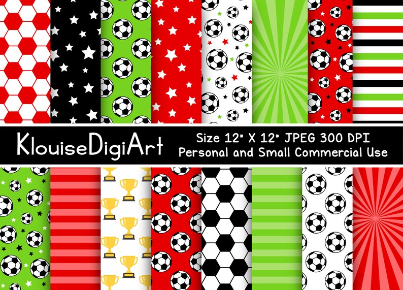 Soccer Football Sport Digital Papers Patterns in Red Green - Etsy