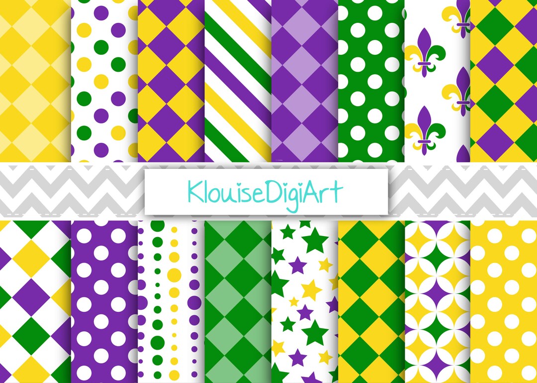 Mardi Gras Digital Printable Papers in Green, Gold and Purple - Etsy