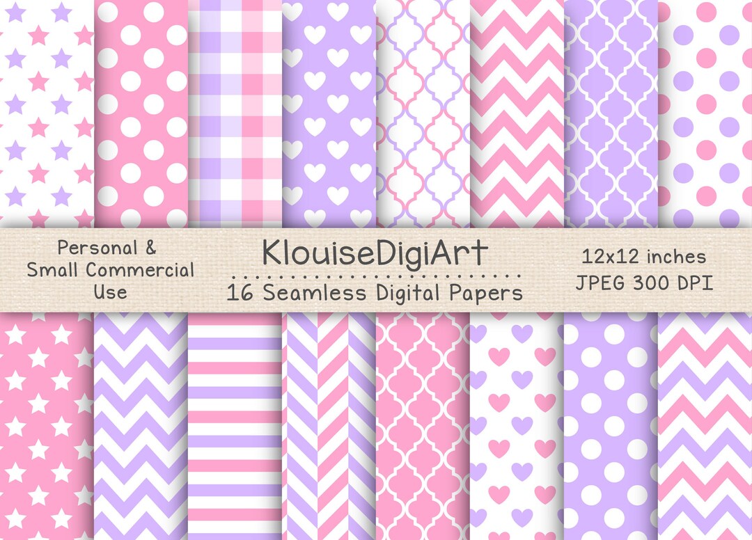 Seamless Purple, Pink and White Digital Printable Papers With Polka ...