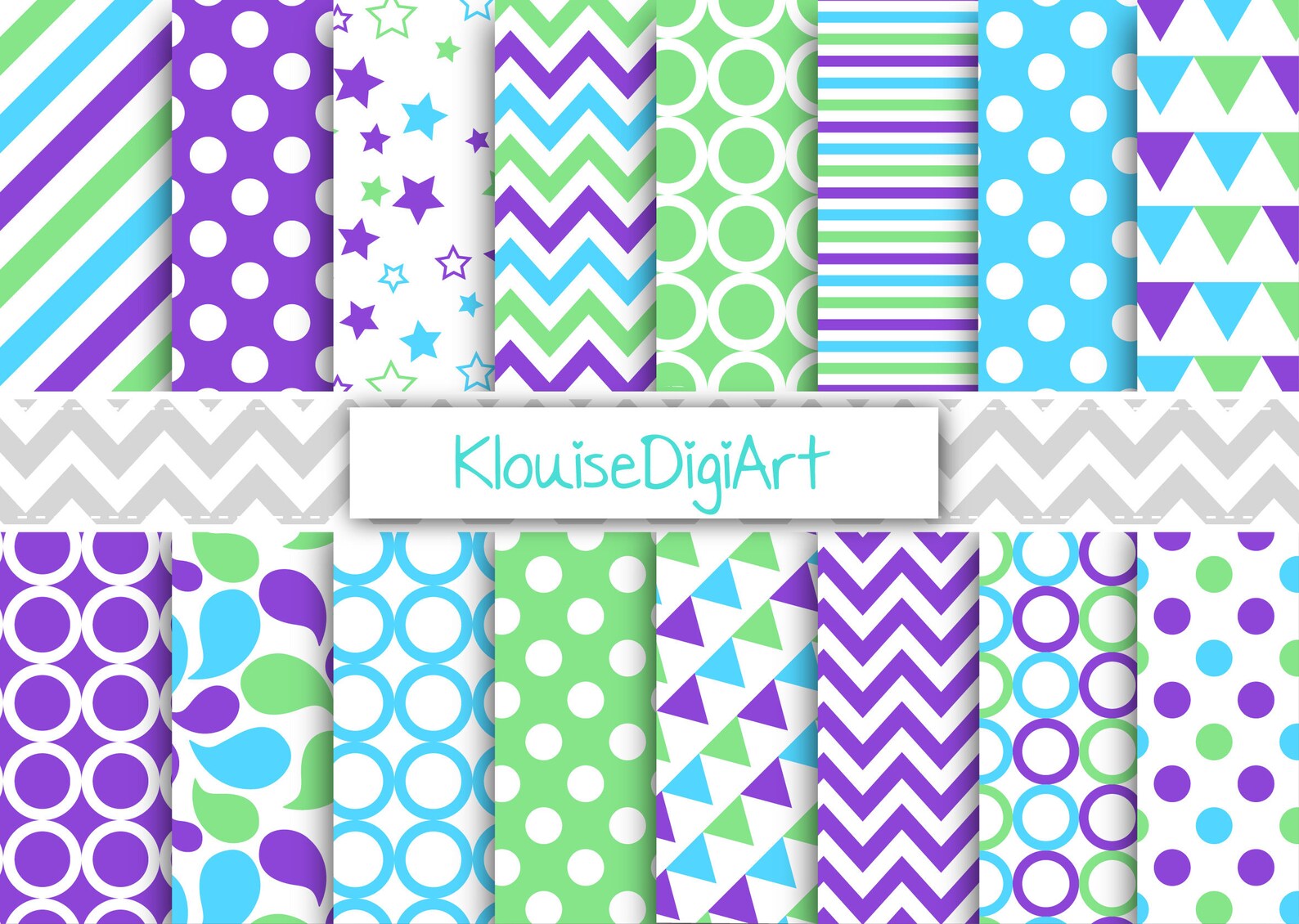 Green Blue and Purple Digital Papers With Polka Dots Stars - Etsy