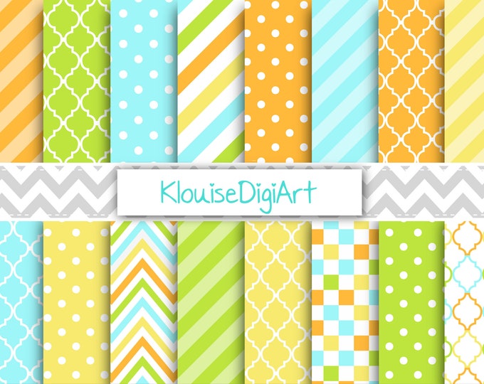Pink, Purple, Yellow and Blue Digital Papers With Polka Dots, Stripes ...